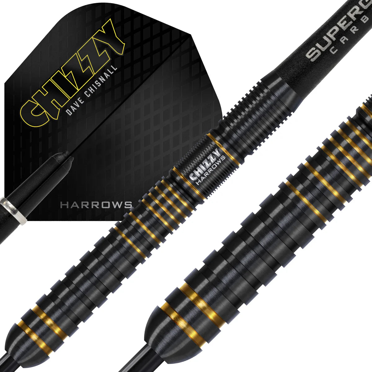 DAVE CHISNALL CHIZZY SERIES 3 90% TUNGSTEN STEEL TIP DARTS BY HARROWS ...